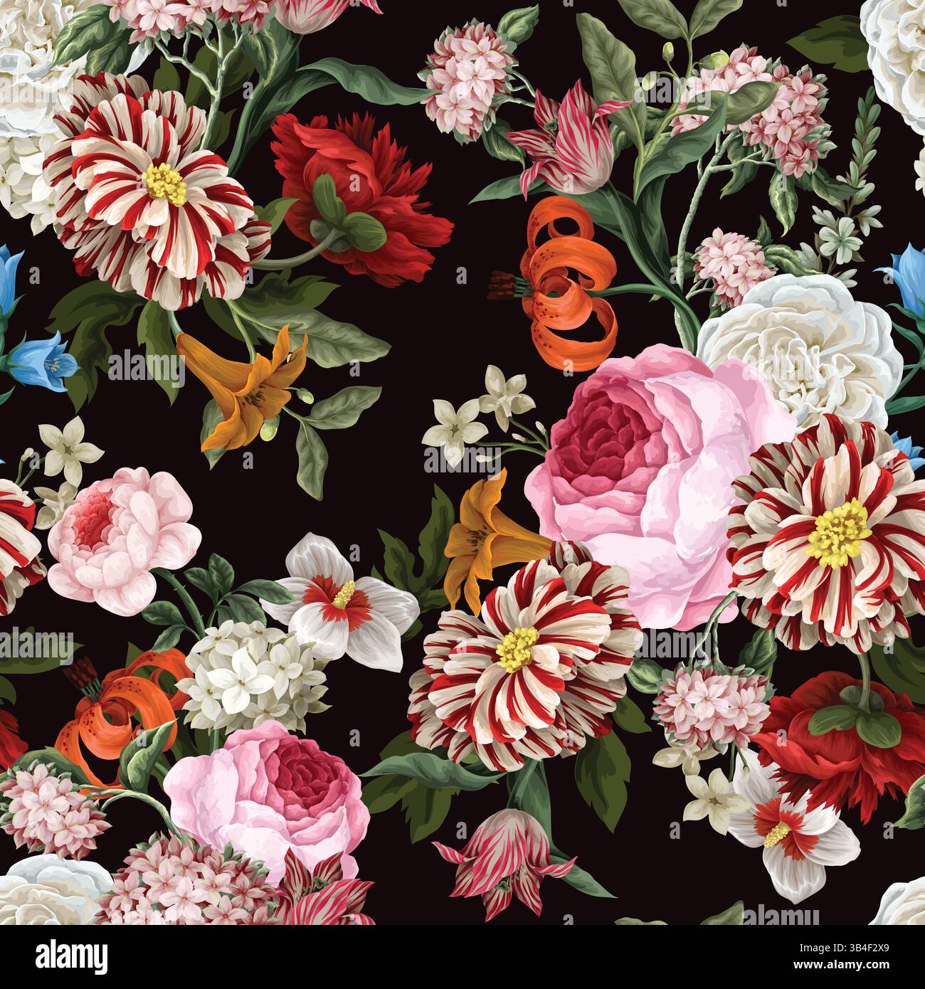 Seamless floral pattern with oil painting rococo still-lifes flowers ...