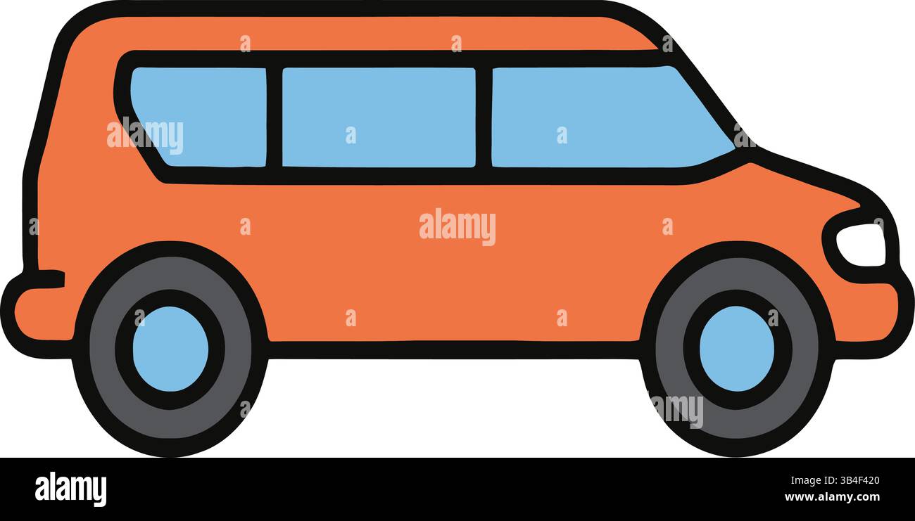 Cartoon Orange Van with Blue Windows and Matching Wheels, Simple ...