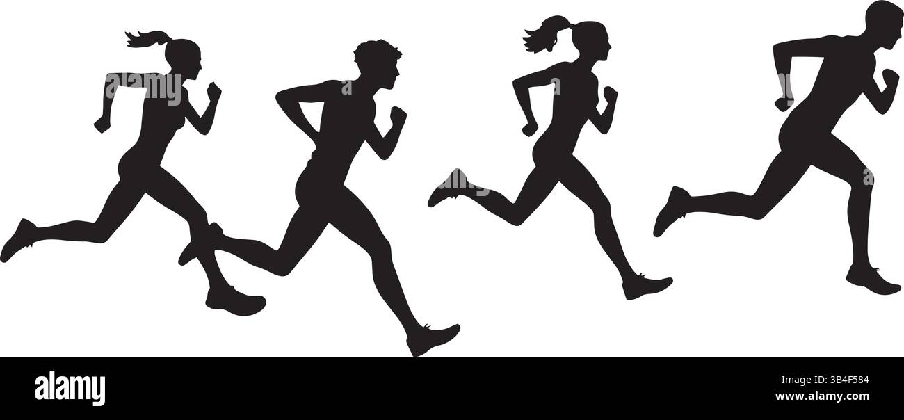 Athlete Running Silhouettes – Dynamic Black and White Illustration of ...