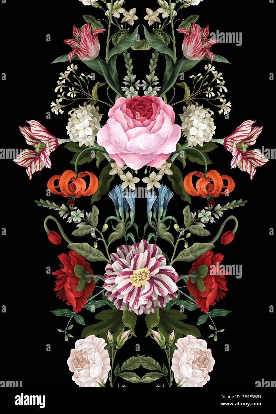 Border pattern with oil painting rococo still-lifes flowers. Vector ...