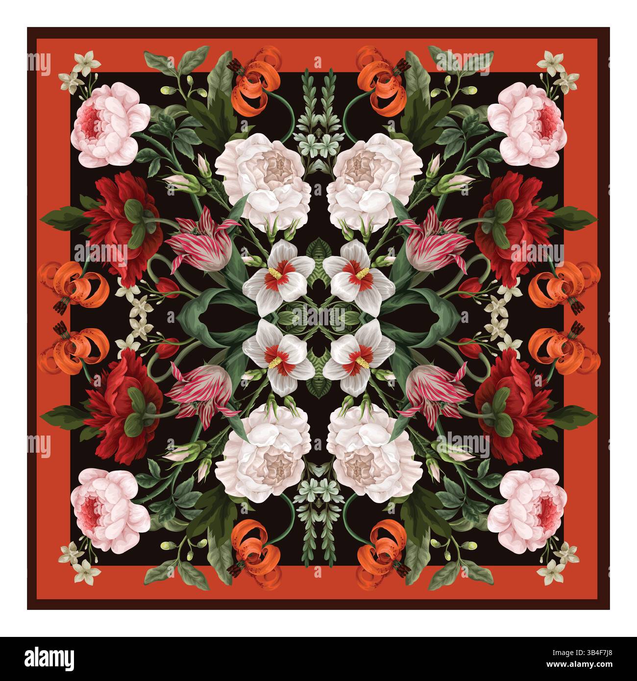Design scarf with oil painting rococo still-lifes flowers. Vector Stock ...