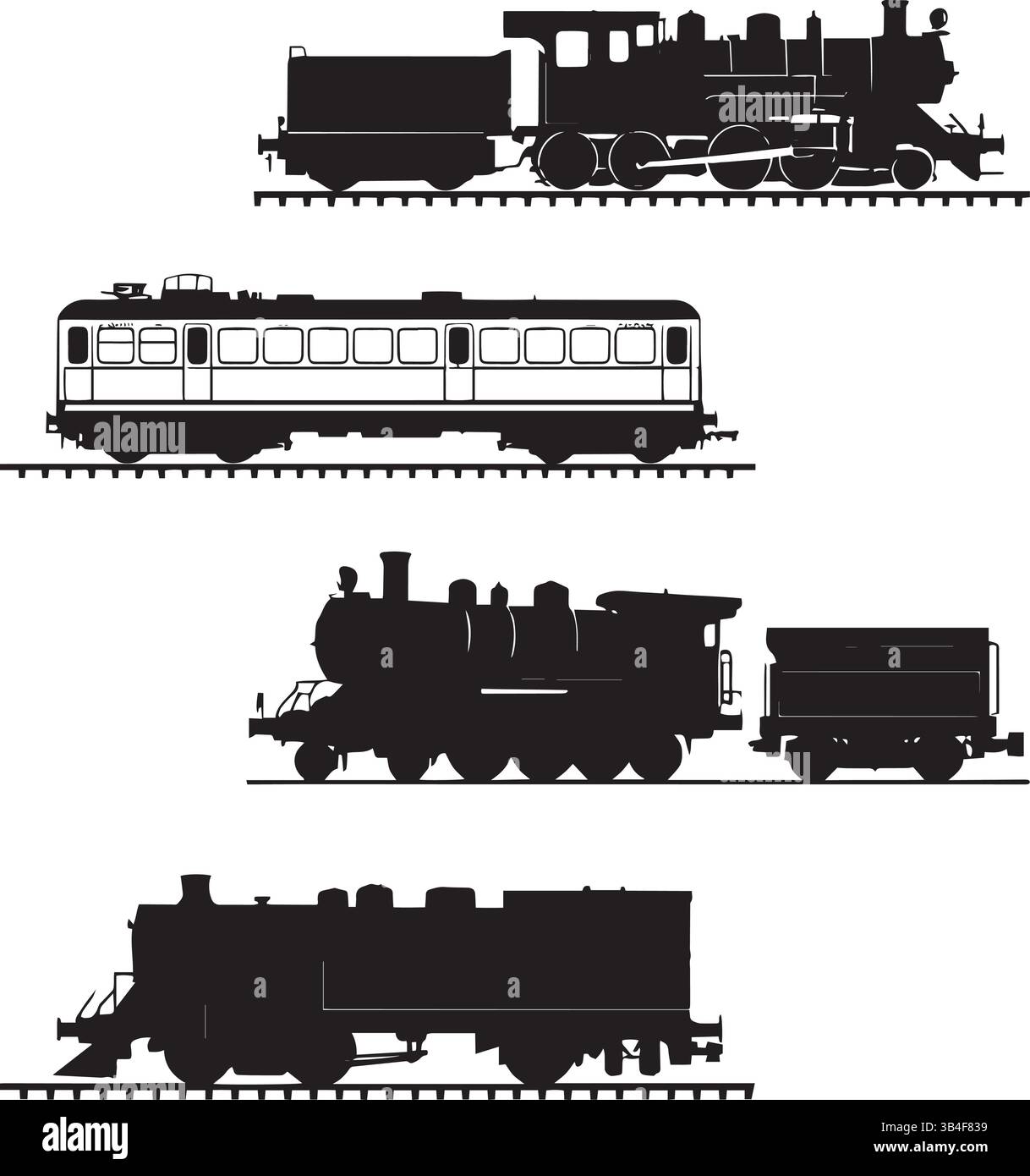 Train Silhouettes Collection – Black Minimalist Railway Vector ...