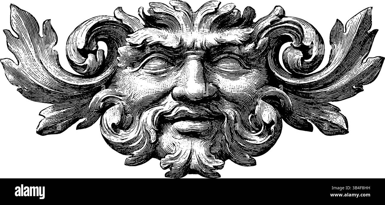 Ornamental engraved face design for artistic and decorative use Stock ...