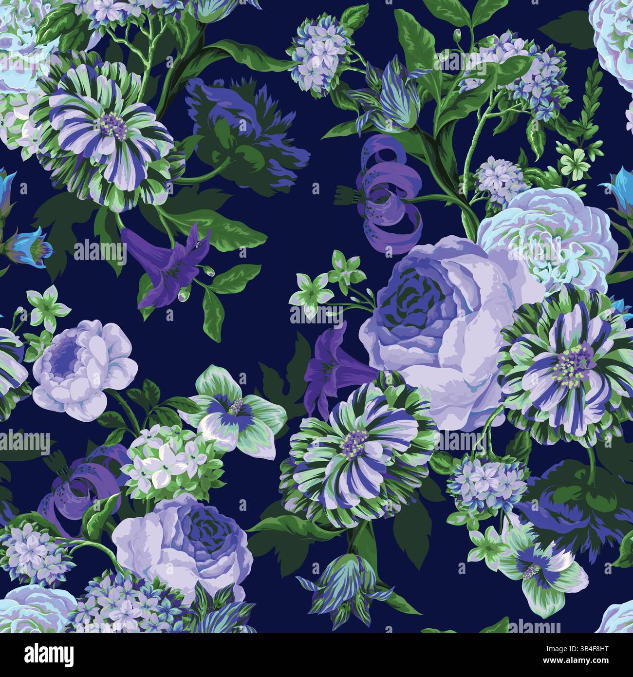 Seamless floral pattern with oil painting rococo still-lifes flowers ...