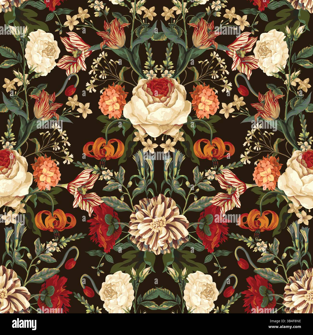Seamless floral pattern with oil painting rococo still-lifes flowers ...