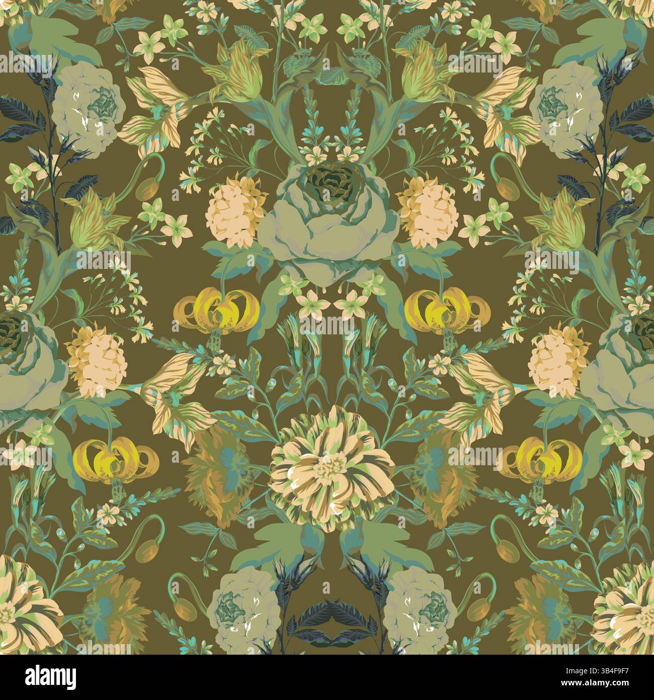 Seamless floral pattern with oil painting rococo still-lifes flowers ...