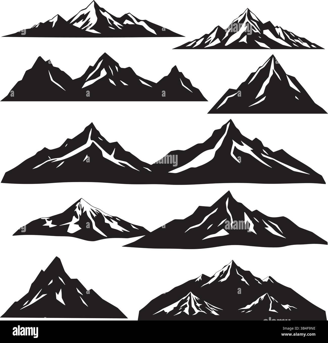 Mountain Silhouettes Vector Set – Minimalist Navy Blue Peaks and ...