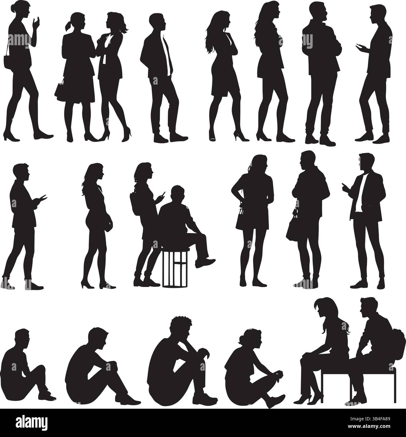 Group of People Silhouettes – Black and White Minimalist Vector Figures ...