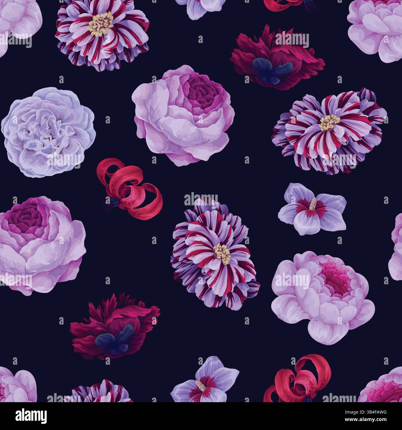 Seamless floral pattern with oil painting rococo still-lifes flowers ...