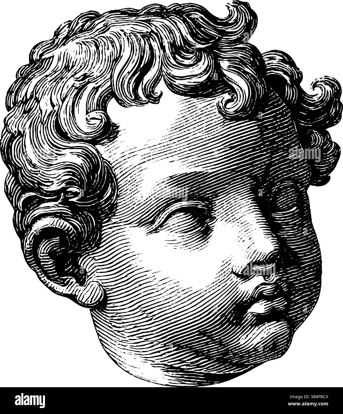 Classic engraved cherub head illustration for vintage design and art ...