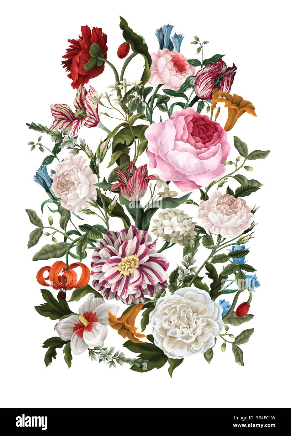 Bouquets with oil painting rococo still-lifes flowers. Vector Stock ...