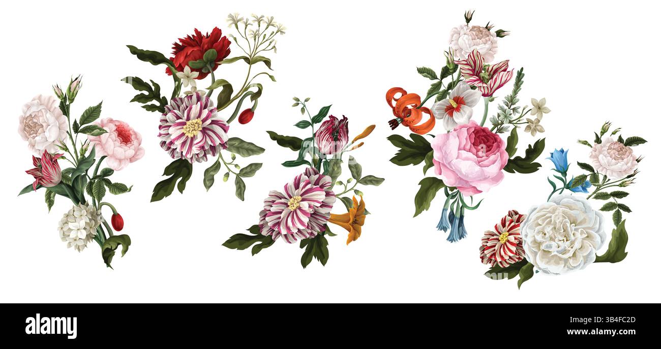 Bouquets with oil painting rococo still-lifes flowers. Vector Stock ...