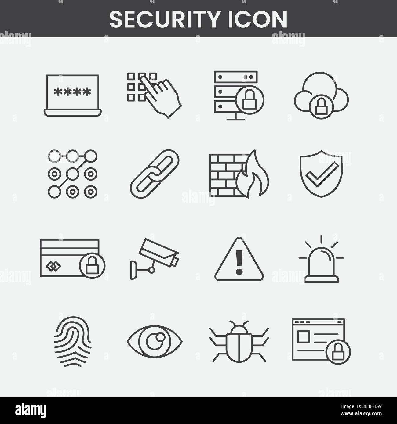 Security Icon Set Minimal Line Art Symbols Of Cyber Safety Surveillance Firewall Lock And