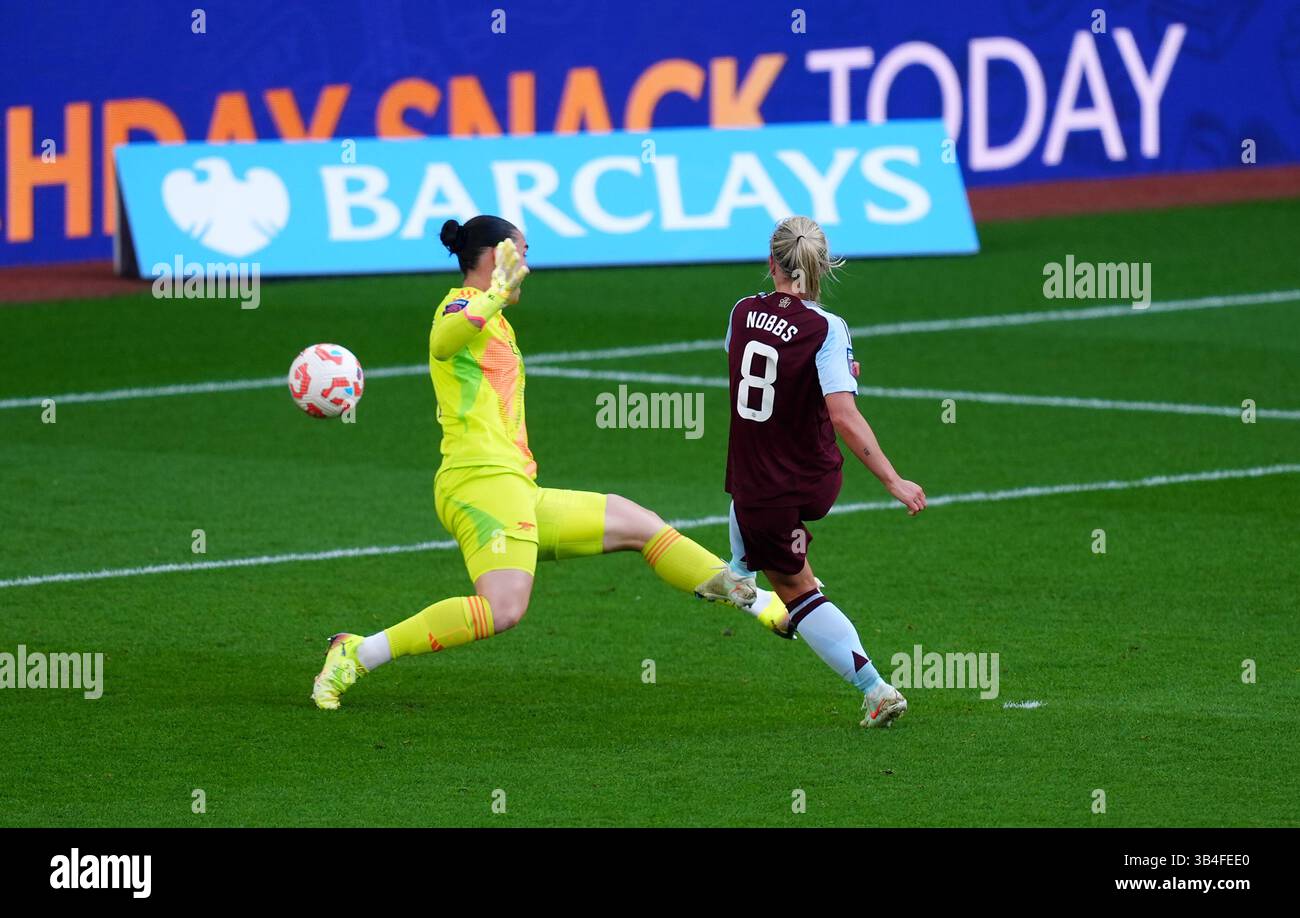 Aston Villa's Jordan Nobbs scores their side's first goal of the game ...