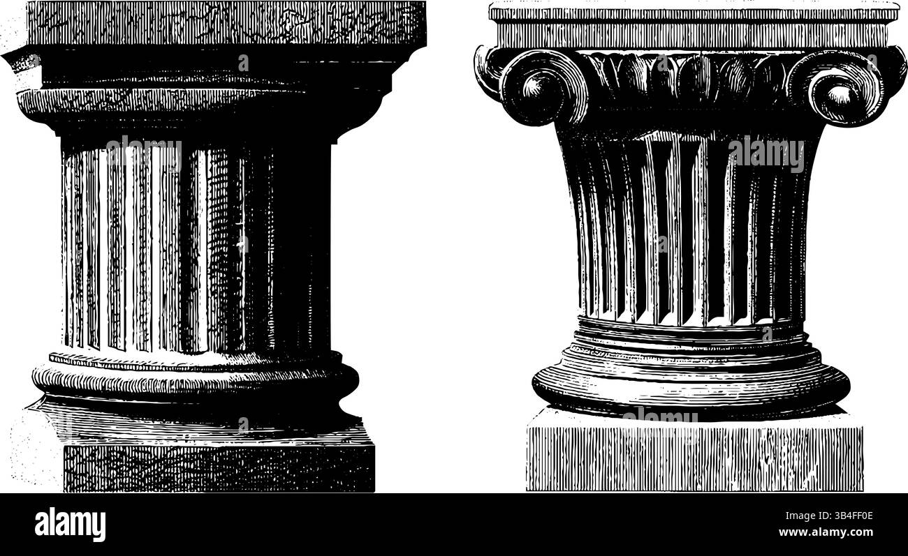 Classical architecture elements featuring engraved pier and capital for ...