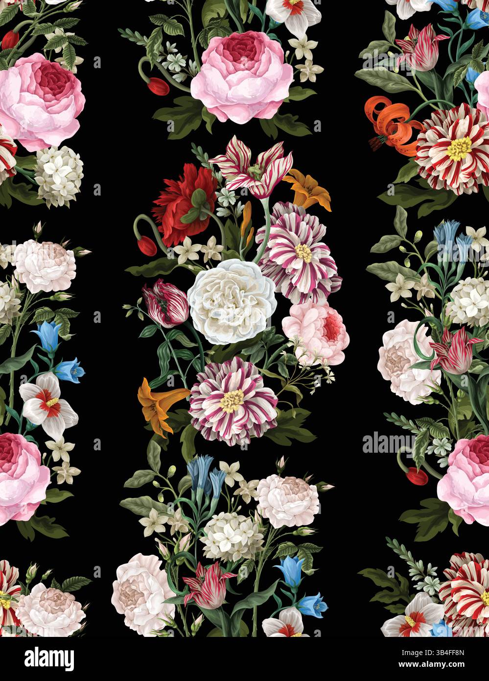 Seamless floral pattern with oil painting rococo still-lifes flowers ...