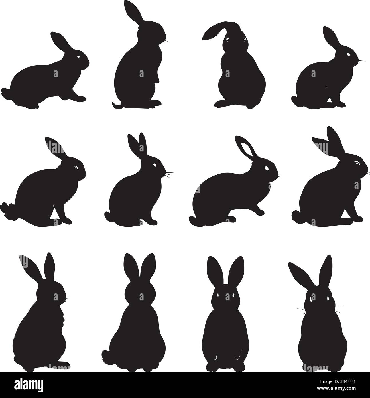 Rabbit Silhouettes Collection – Black and White Minimalist Bunny Poses ...