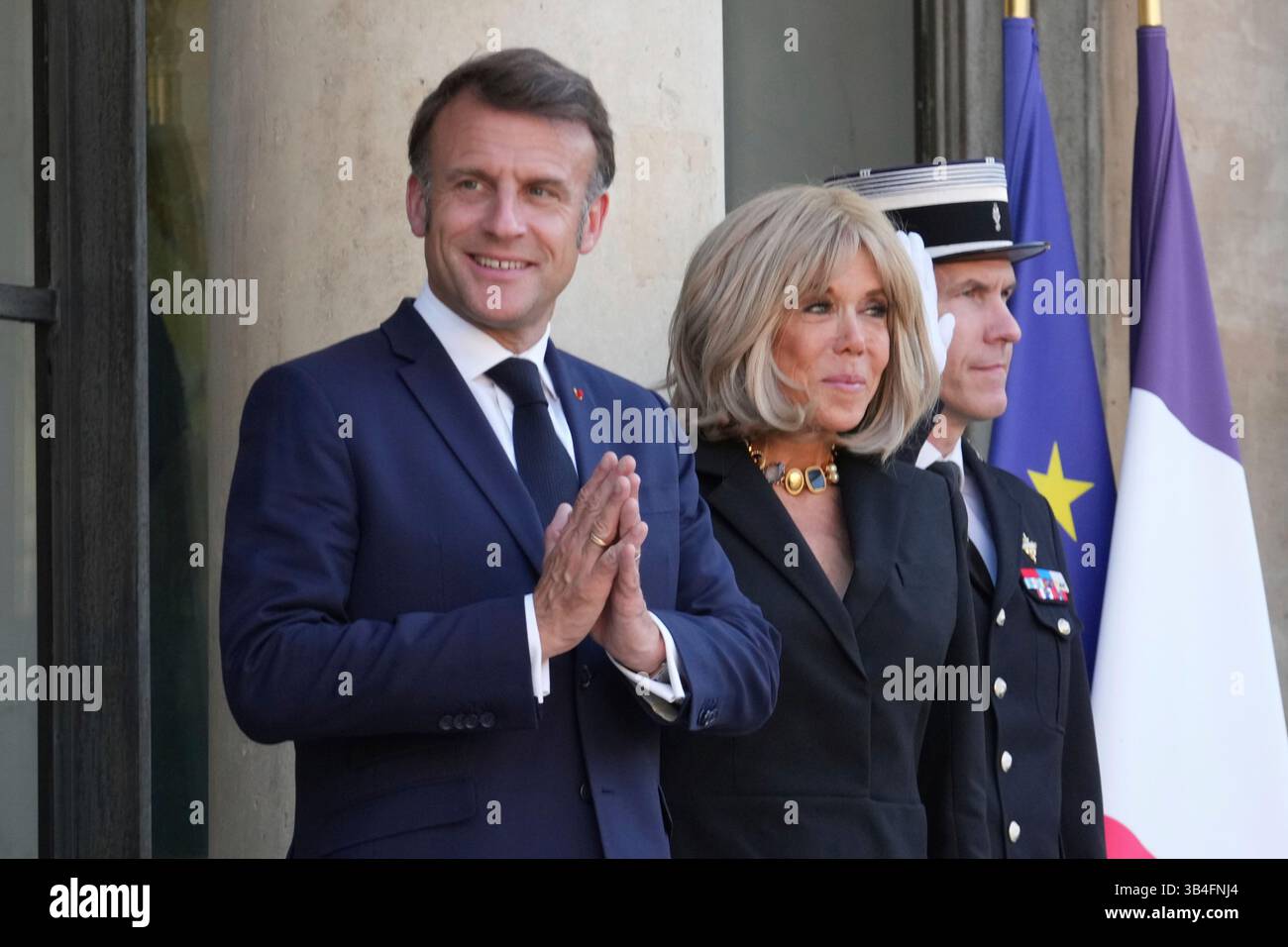 French President Emmanuel Macron and his wife Brigitte Macron at the ...