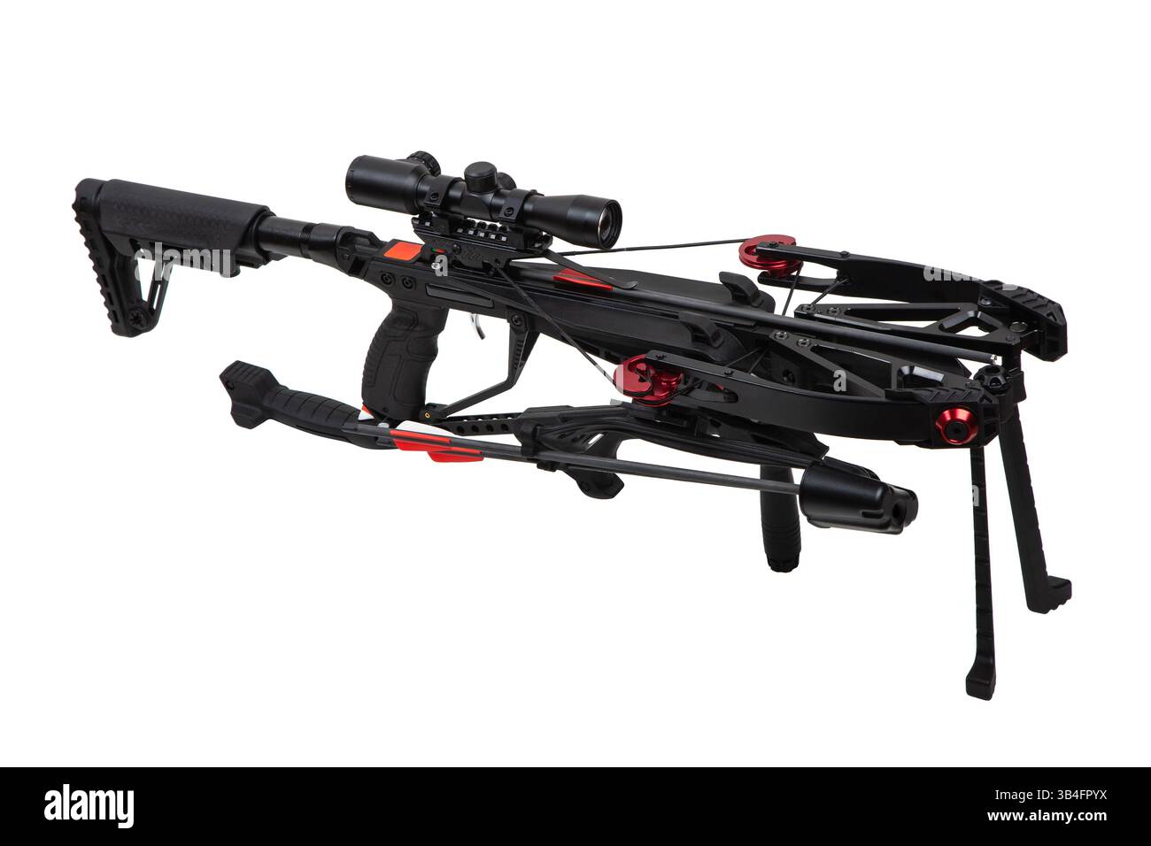 Modern tactical crossbow with scope and red accents, designed for ...