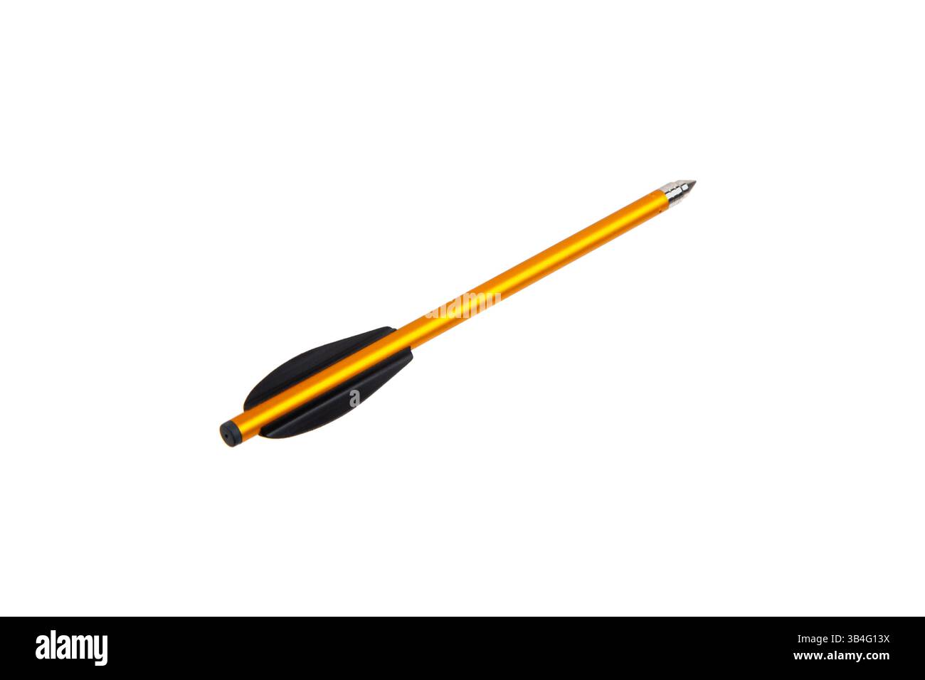 Single orange crossbow bolt with black plastic fletching and metal tip ...