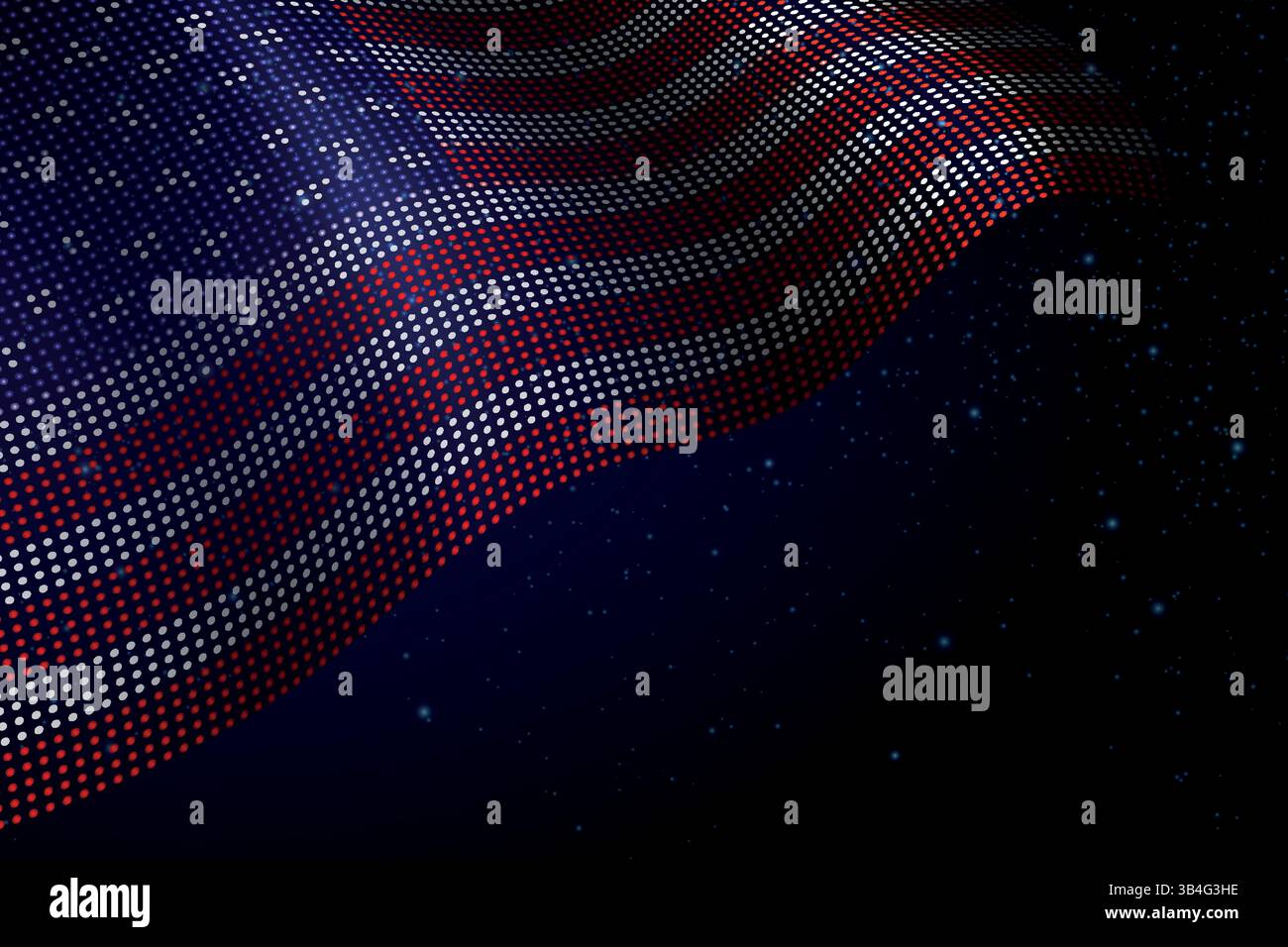 United States digital flag made of dots, waving over a starry dark ...