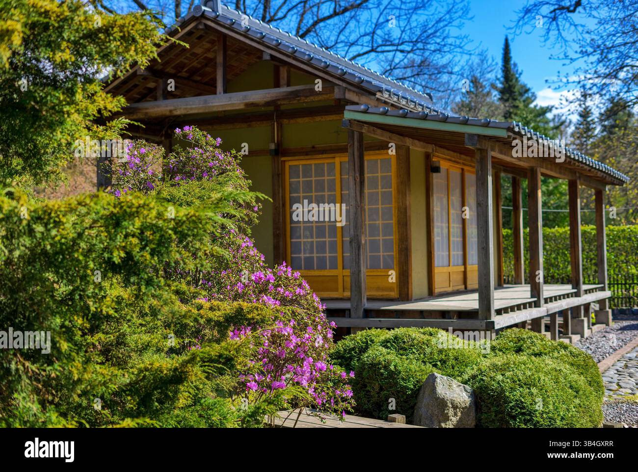 Japanese Tea House in a Serene Garden Setting Stock Photo - Alamy