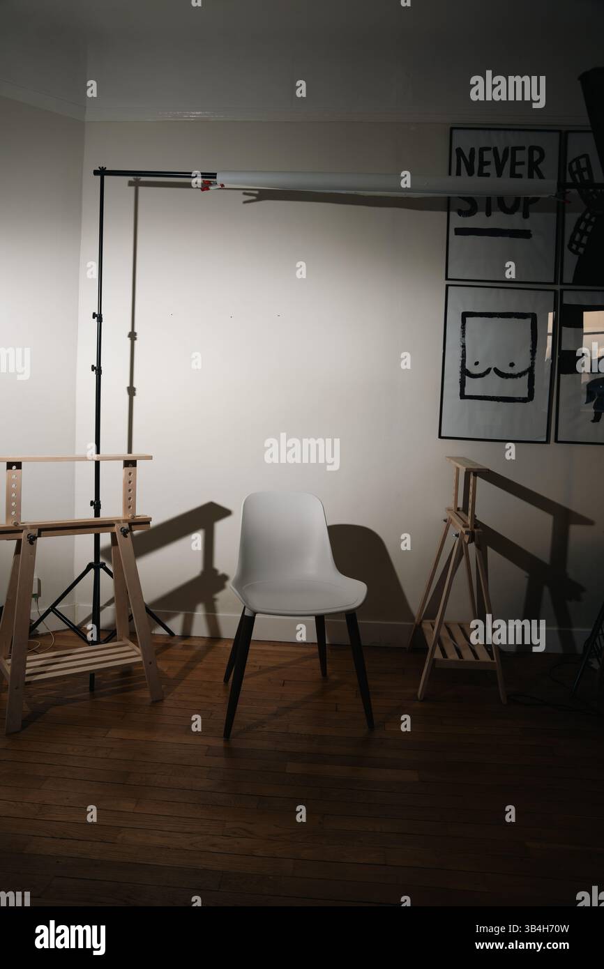 Modern Minimalist Photography Studio with Motivational Artwork Stock ...