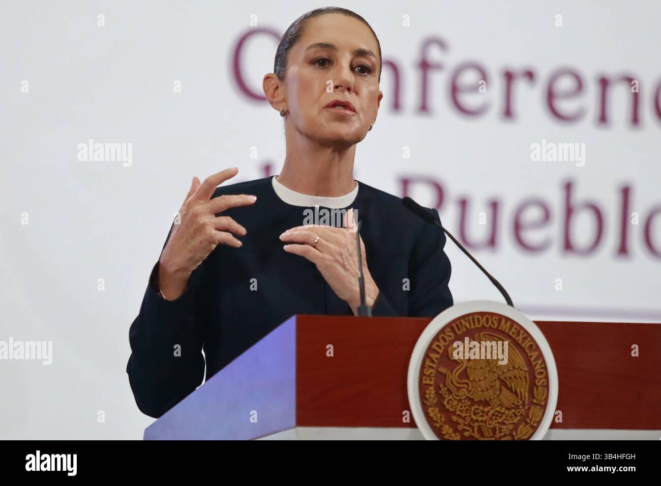 Mexico's President Claudia Sheinbaum Pardo, speaks during a briefing ...