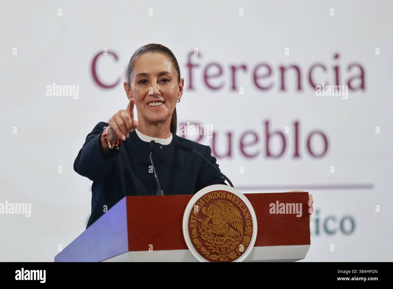 Mexico's President Claudia Sheinbaum Pardo, speaks during a briefing ...