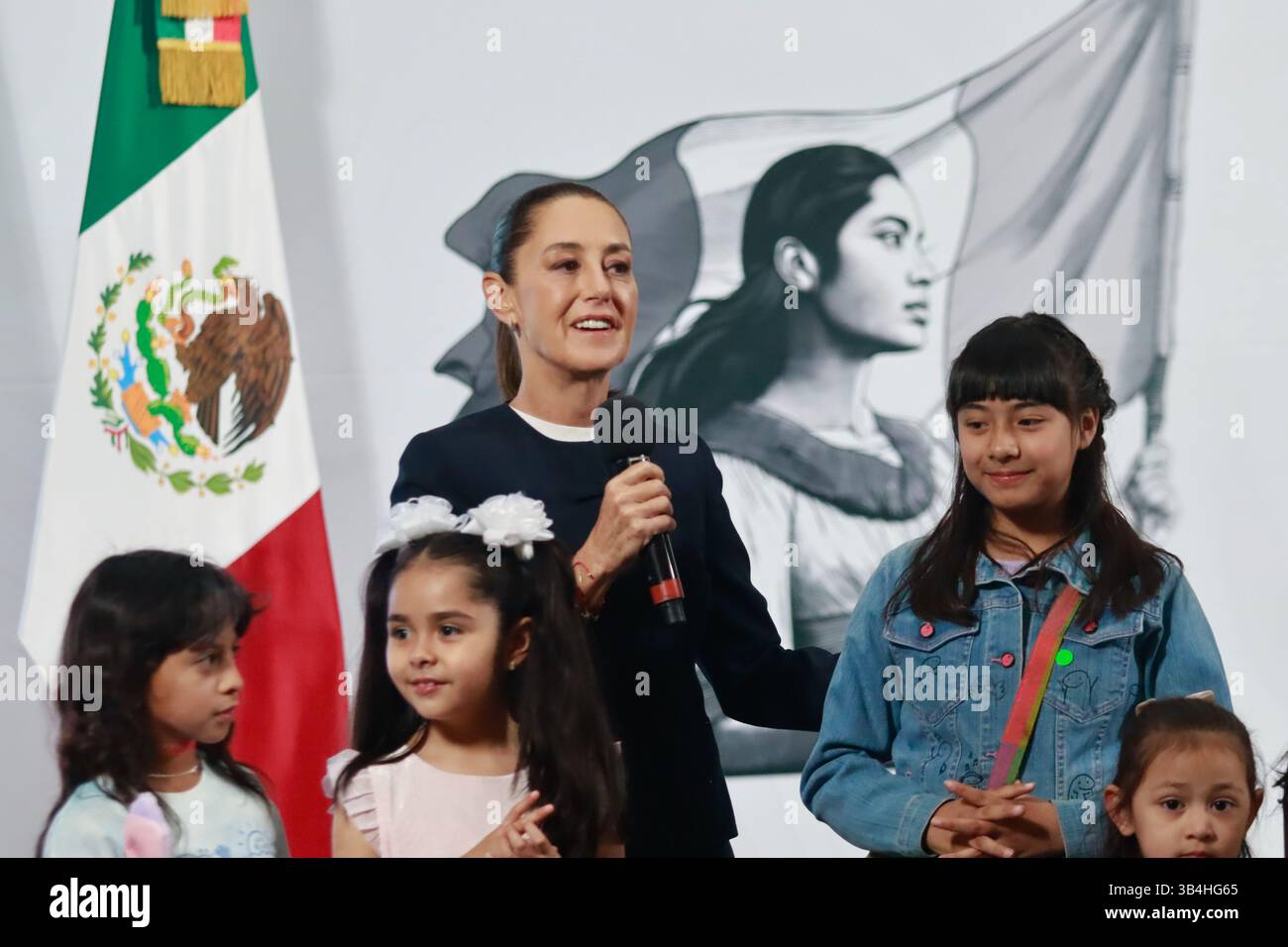 Mexico's President Claudia Sheinbaum Pardo, accompanied by children ...