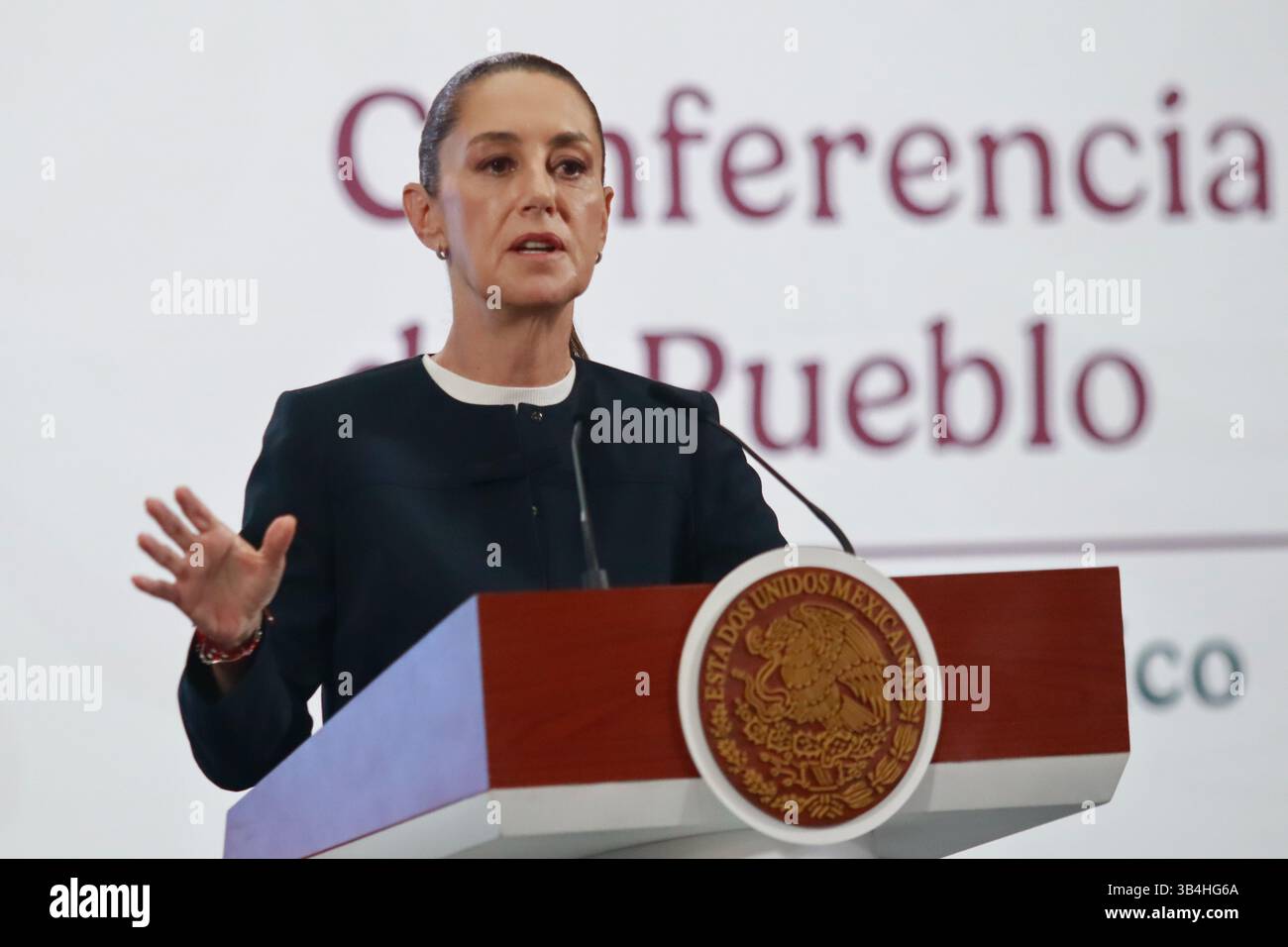 Mexico's President Claudia Sheinbaum Pardo, speaks during a briefing ...