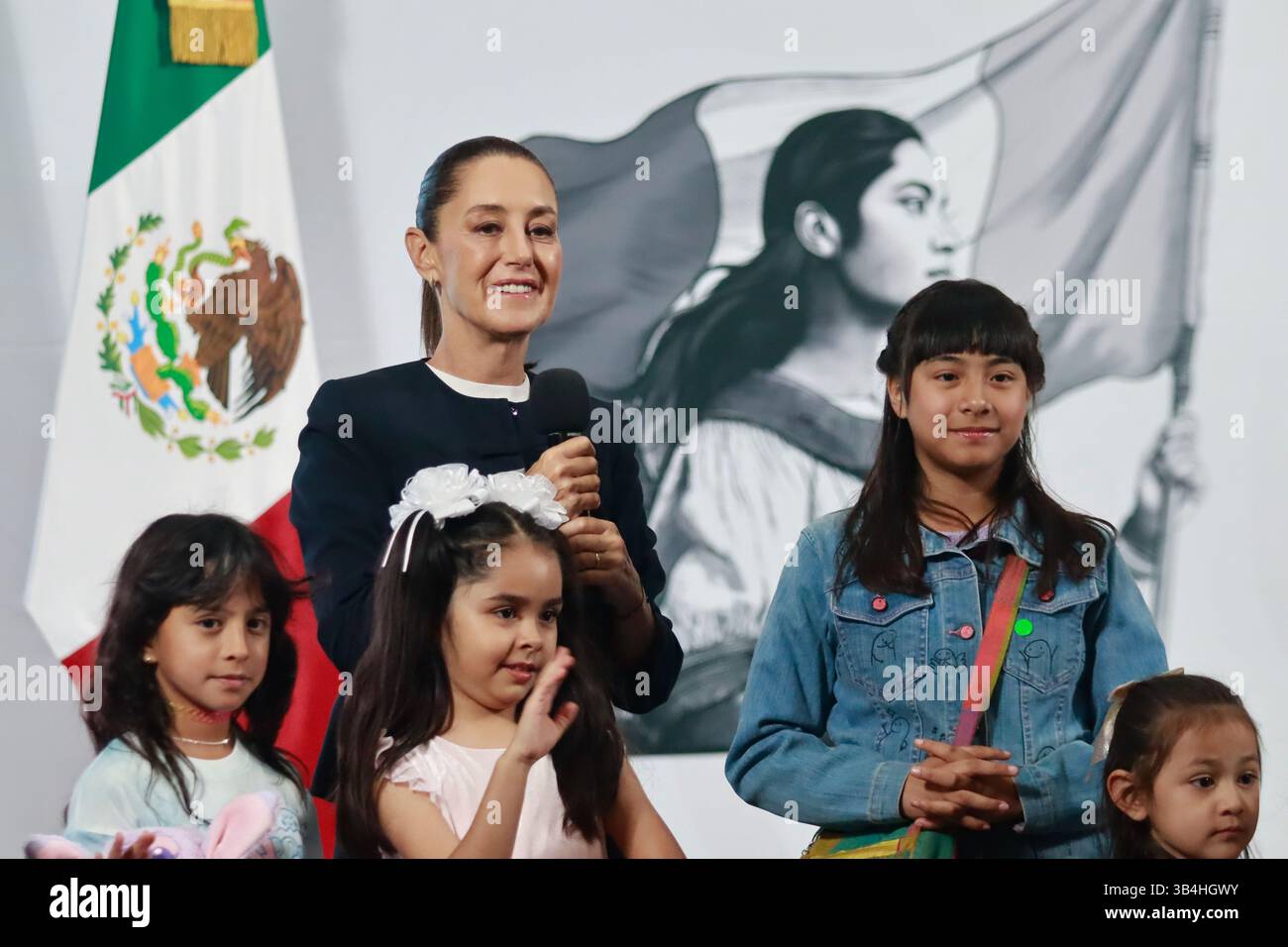 Mexico's President Claudia Sheinbaum Pardo, accompanied by children ...