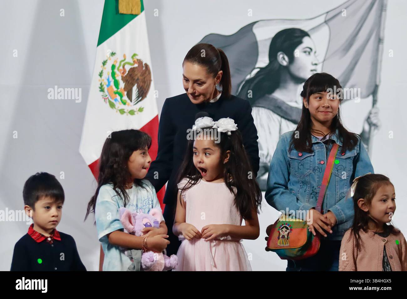 Mexico's President Claudia Sheinbaum Pardo, accompanied by children ...