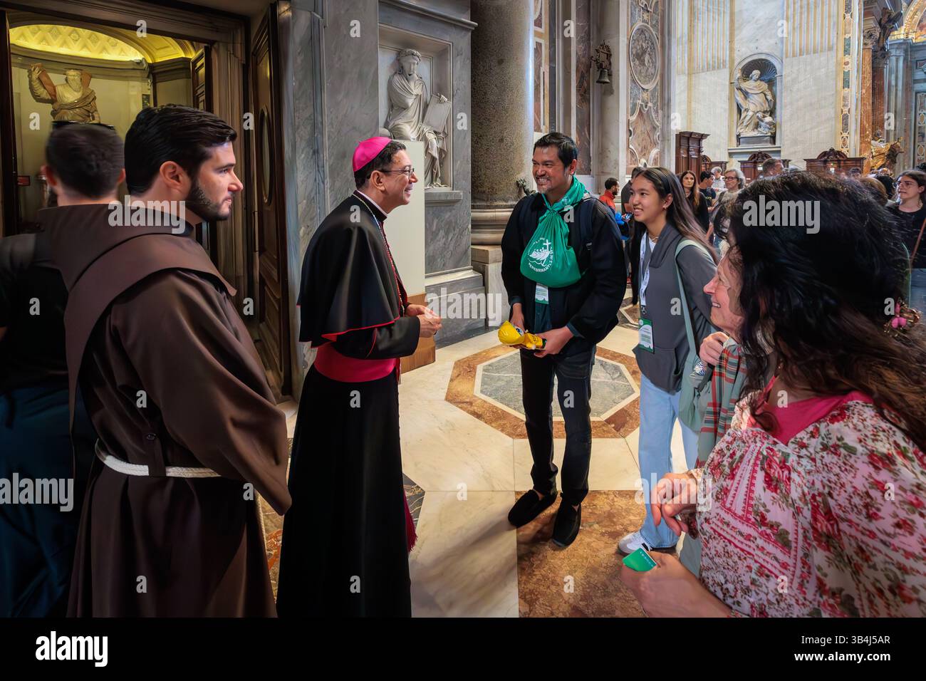 Vatican City, Vatican. 25th Apr, 2025. 4/25/2025 A cardinal speaks with ...