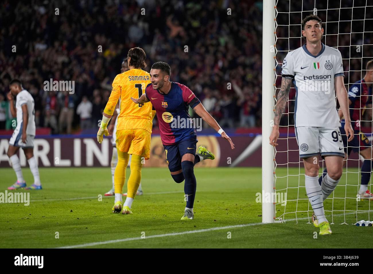 Barcelona's Ferran Torres celebrates after scoring during the Champions ...