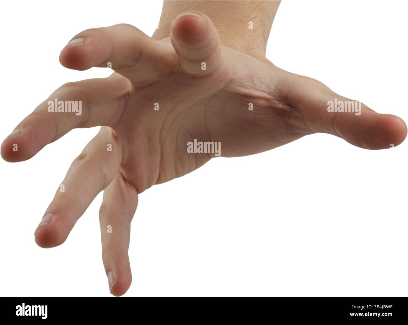 Isolated human hand reaching forward with fingers extended in a dynamic gesture, designed on a ...