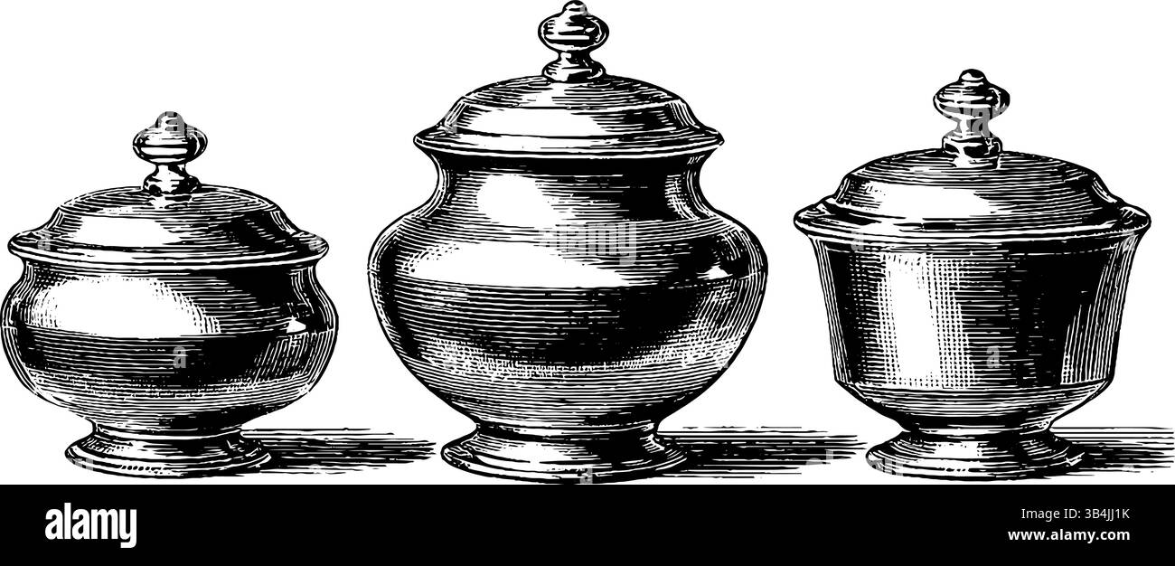 Elegant engraved sugar bowls set for vintage kitchen decor and design ...
