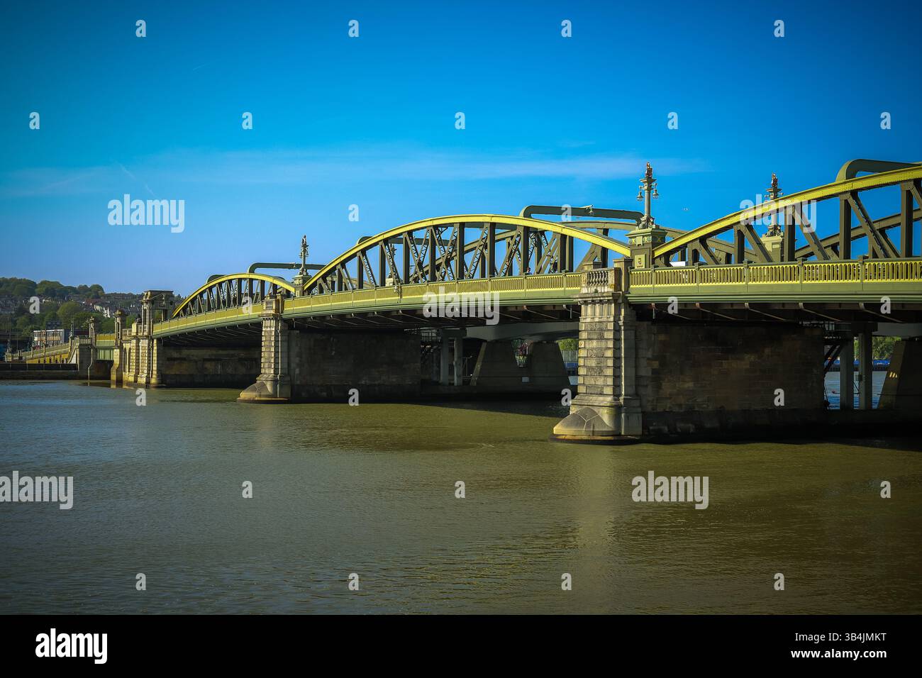 View of Rochester historic railway bridge over the River Medway, from ...