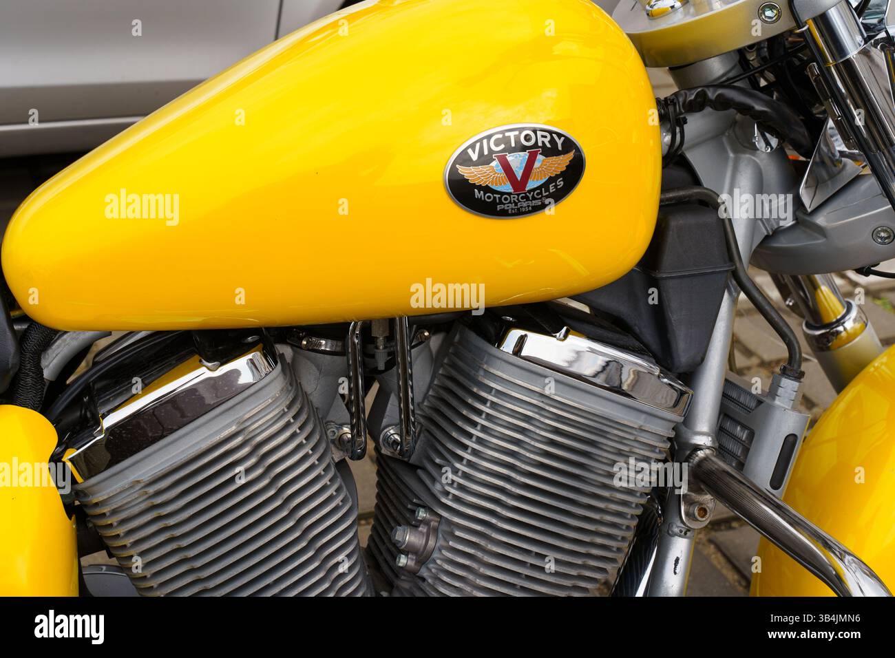 Minsk, Belarus - September 13, 2024: A striking yellow motorcycle with ...