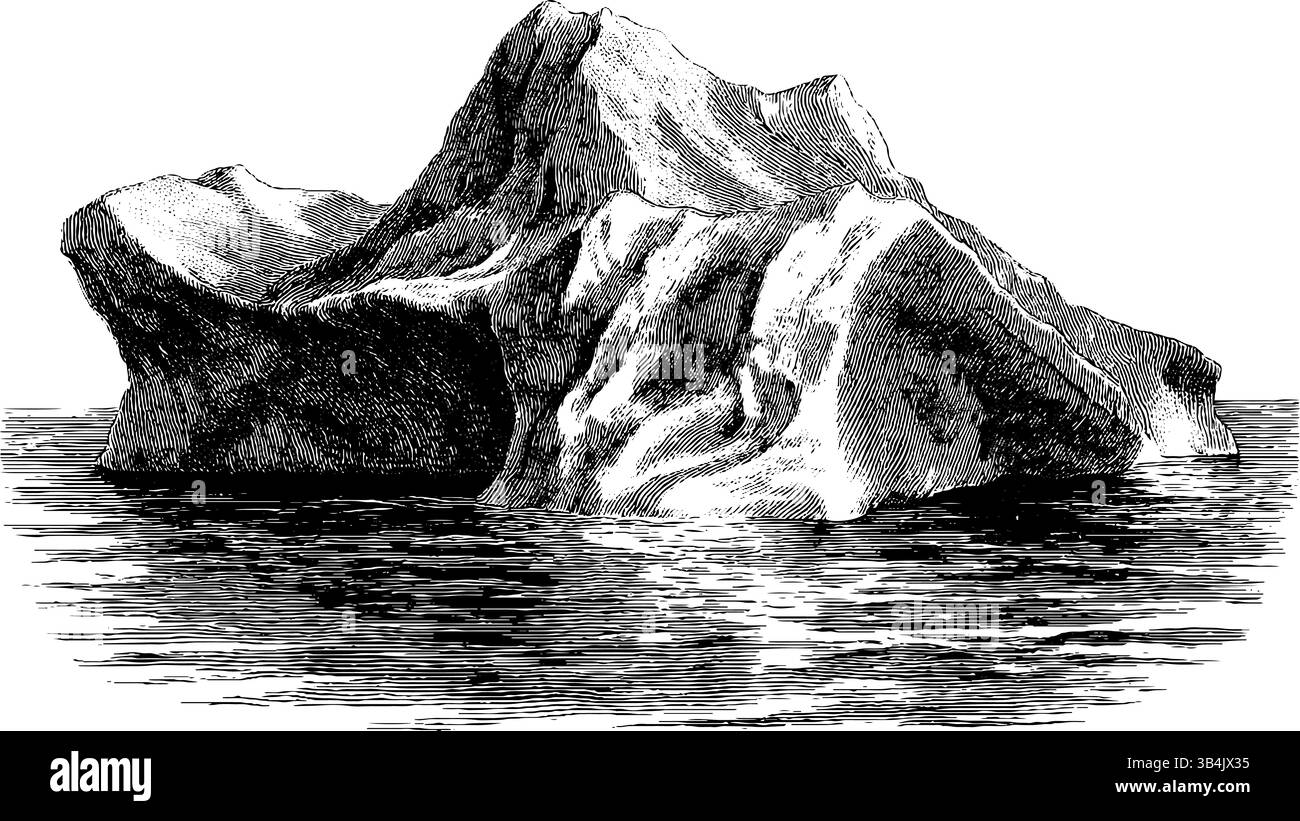 Engraved illustration of ice floe in bold black lines for nature-themed ...