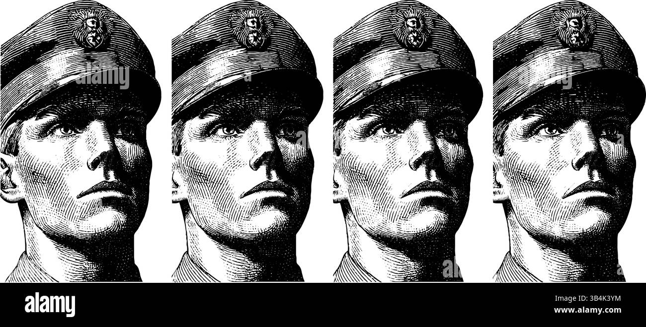 Vintage engraved illustrations of military sergeant for historical ...