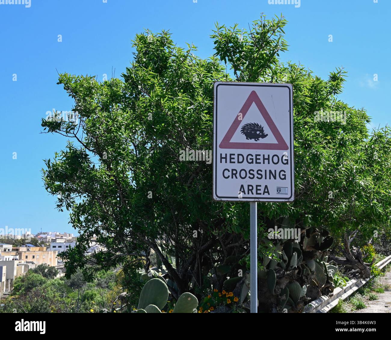 MALTA - APRIL 11, 2025: Sign warning of hedgehogs crossing road Stock ...