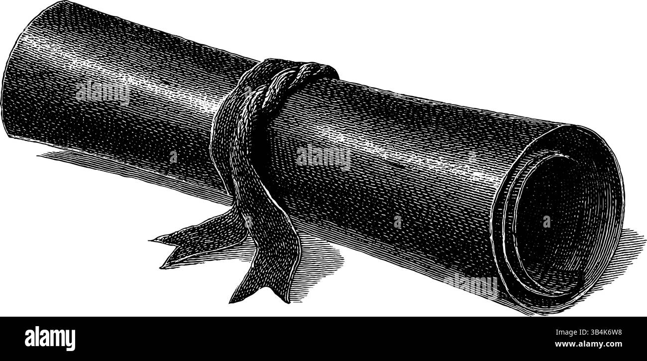 Vintage engraved diploma scroll with ribbon for educational achievement ...