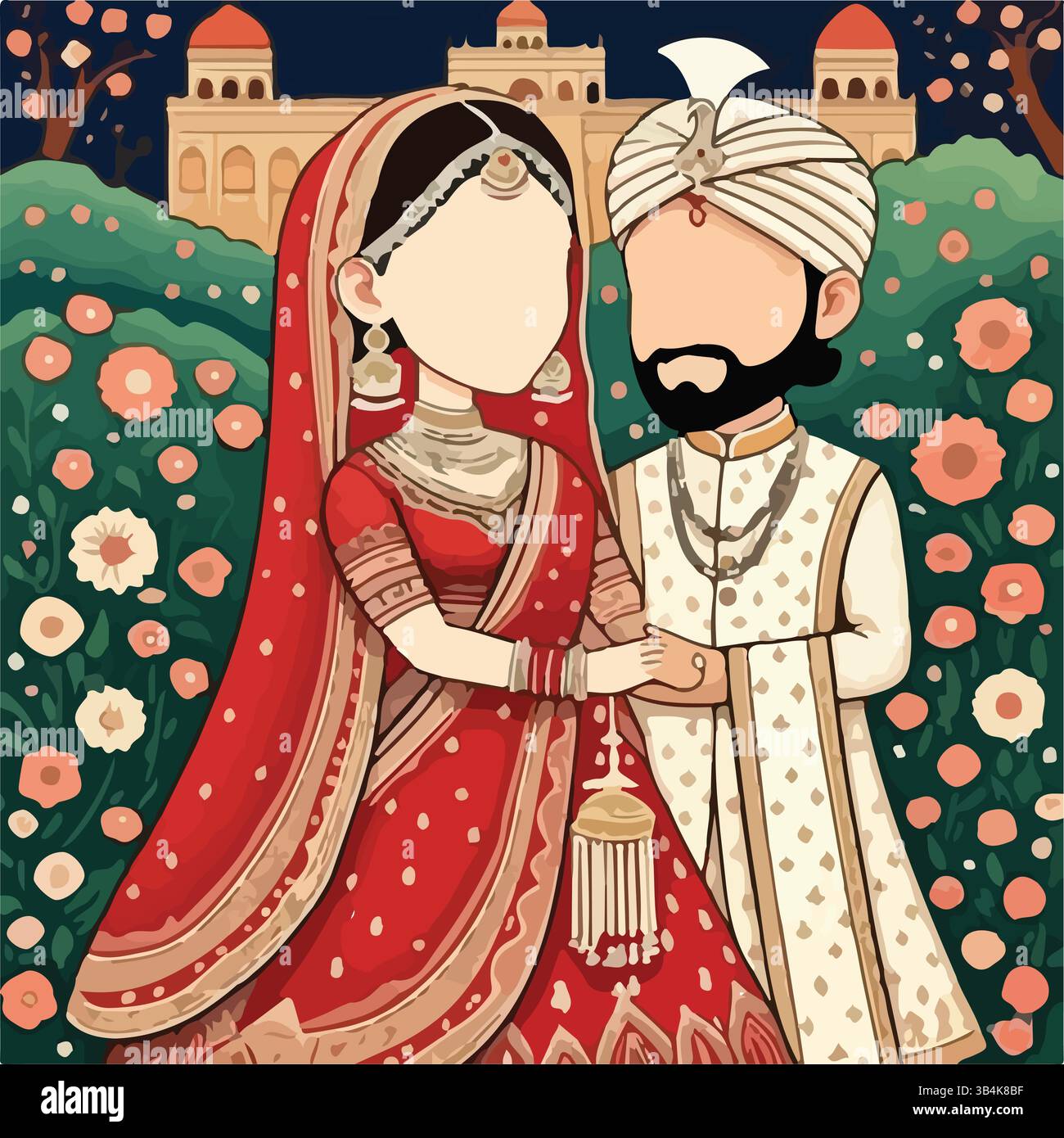 Vector cute indian couple cartoon in traditional dress posing for ...