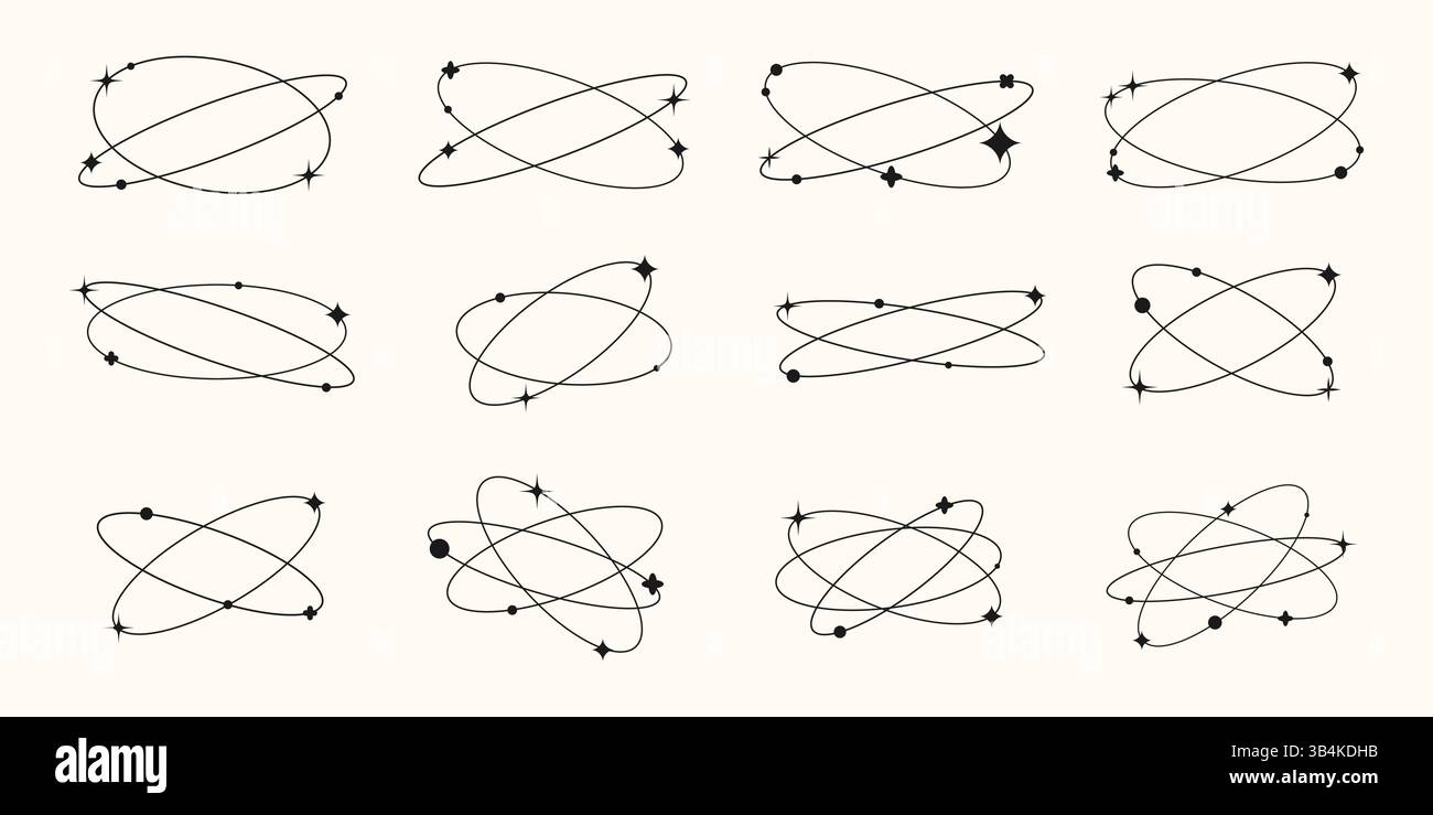 Vector illustration. Set of geometric orbit with dynamic stars, circles ...