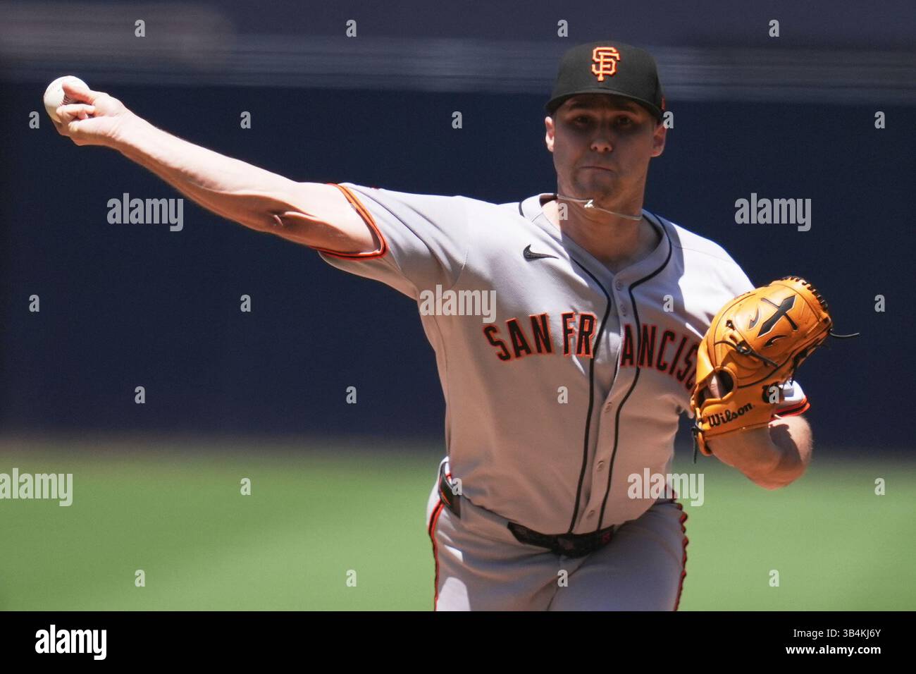 San Francisco Giants starting pitcher Landen Roupp works against a San ...
