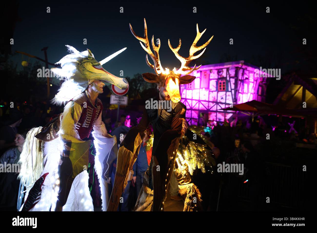 Thale, Germany. 30th Apr, 2025. Mythical creatures walk through the ...