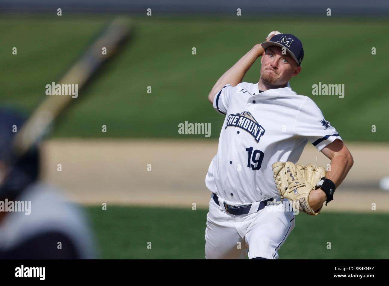 Mount St. Mary's pitcher Brandon Rice (19) delivers to a Georgetown ...