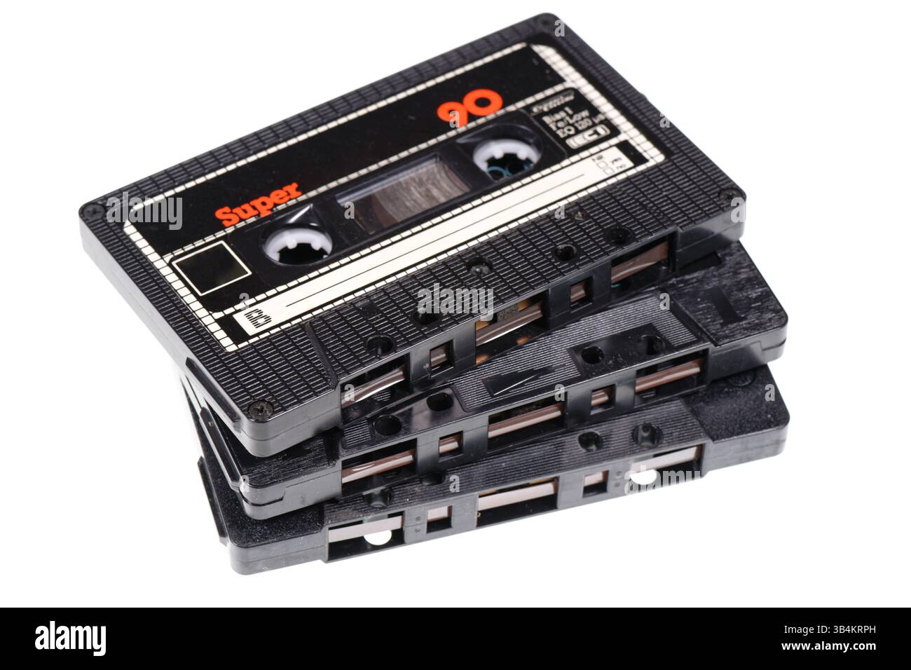 Stack of retro audio cassettes isolated on white background, 80's music ...