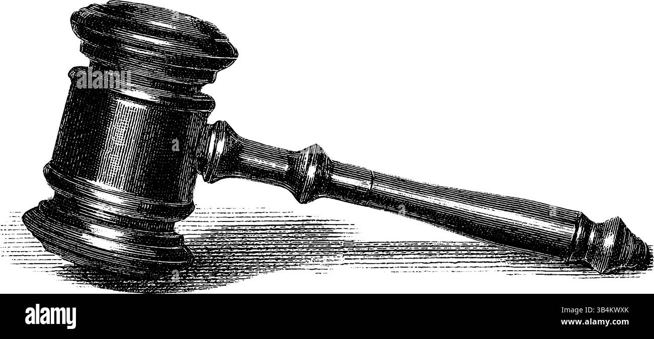 Engraved gavel illustration with bold lines for legal themed design ...